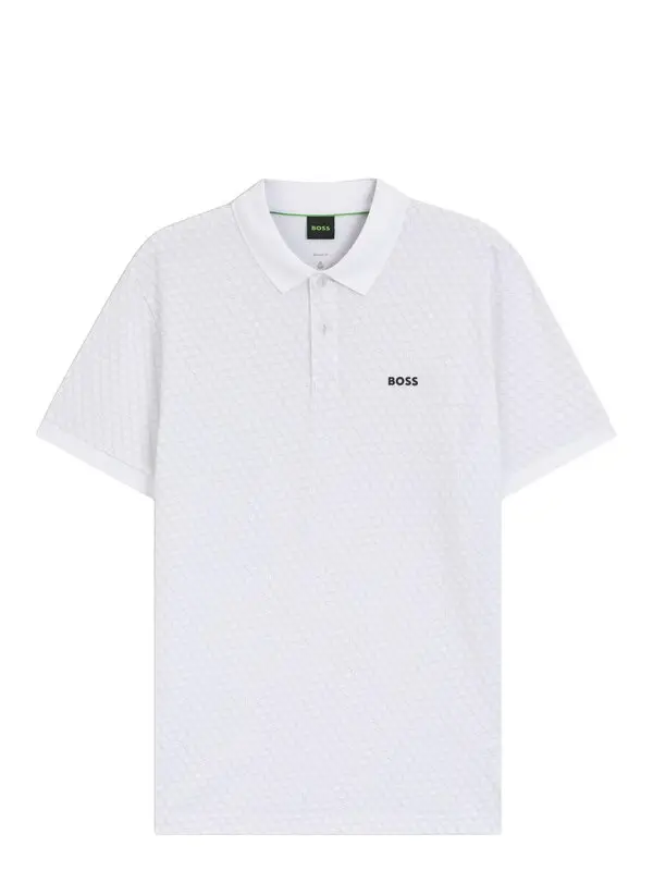 BOSS Printed Polo Shirt In Cotton Piqu - White