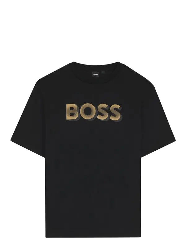 BOSS Mercerized-cotton T-shirt With Logo Artwork - Black