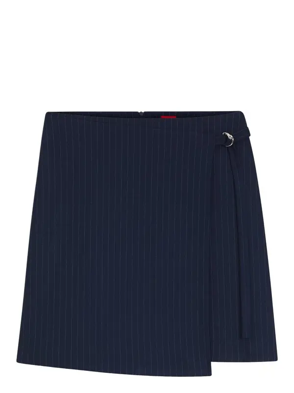 Hugo Pinstripe Wrap Pencil Skirt With Belt - Patterned