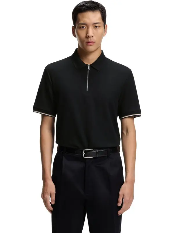 BOSS Cotton-piqué Polo Shirt With Zip Neck - Black