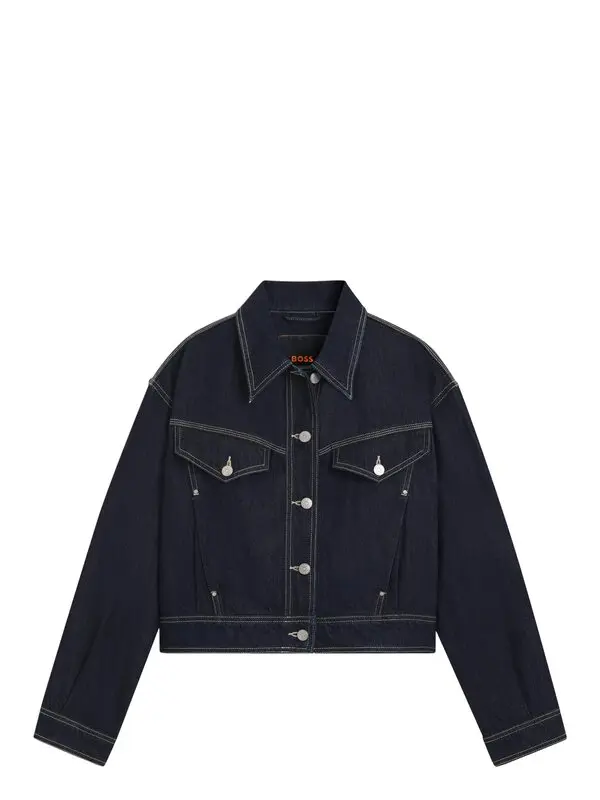 BOSS Trucker Jacket In Rigid Denim - Dark Blue