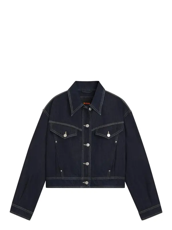 BOSS Trucker Jacket In Rigid Denim - Dark Blue
