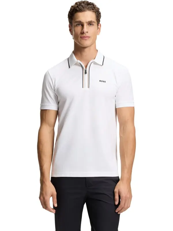 BOSS Stretch-cotton Slim-fit Polo Shirt With Moisture-wicking Performance - White