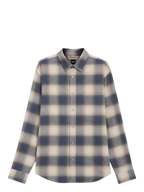 BOSS Checked Relaxed-fit Shirt In Cotton Flannel - Light Blue
