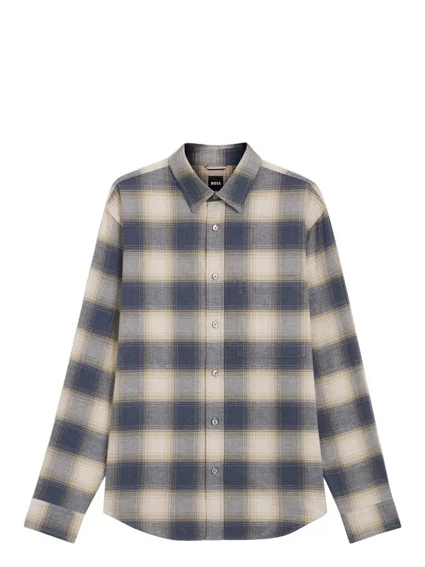 BOSS Checked Relaxed-fit Shirt In Cotton Flannel - Light Blue