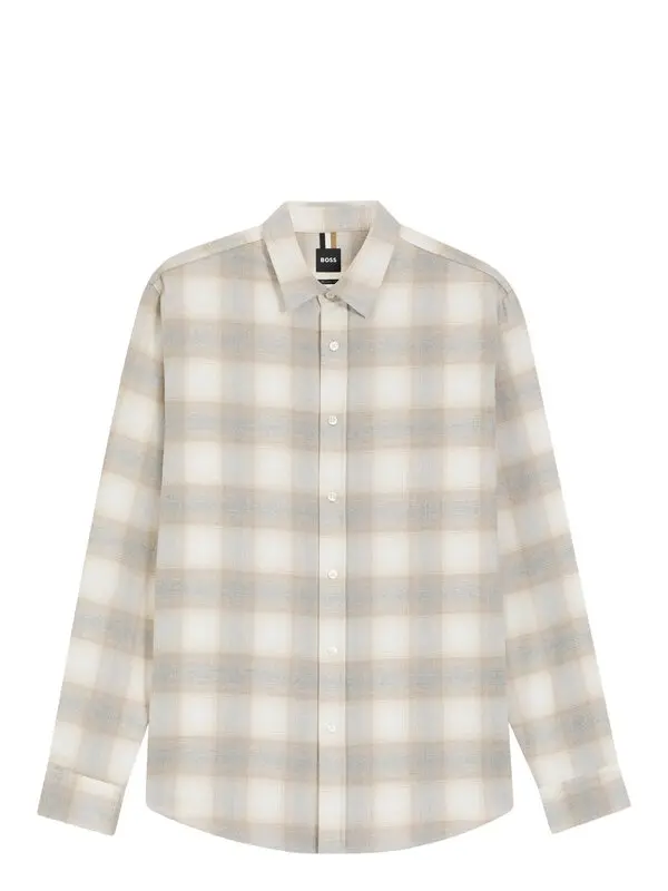 BOSS Checked Relaxed-fit Shirt In Cotton Flannel - White