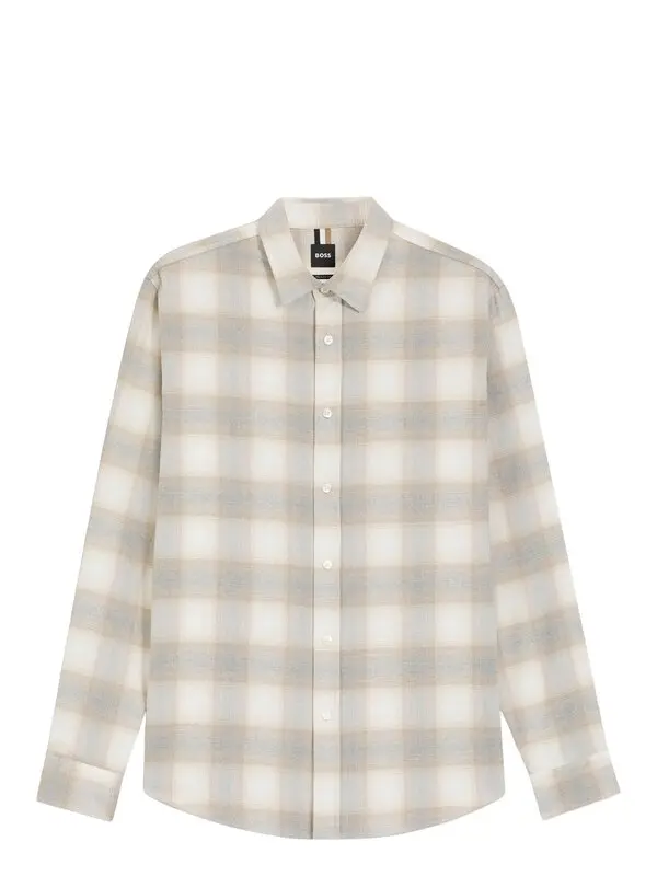 BOSS Checked Relaxed-fit Shirt In Cotton Flannel - White
