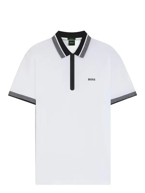 BOSS Zip-placket Polo Shirt In Cotton Piqu - White