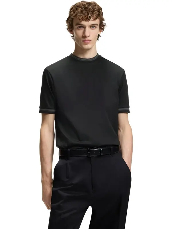 BOSS Contrast-tipping Slim-fit T-shirt In Mercerised Cotton - Black