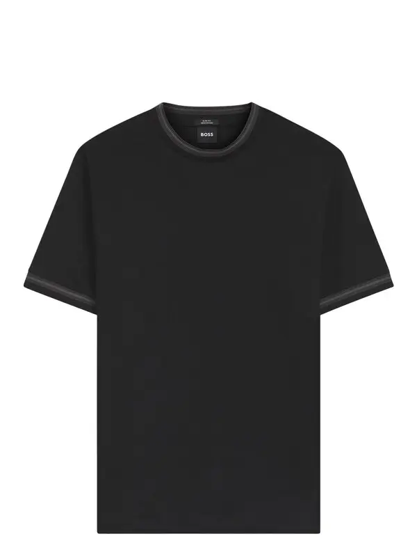 BOSS Contrast-tipping Slim-fit T-shirt In Mercerised Cotton - Black