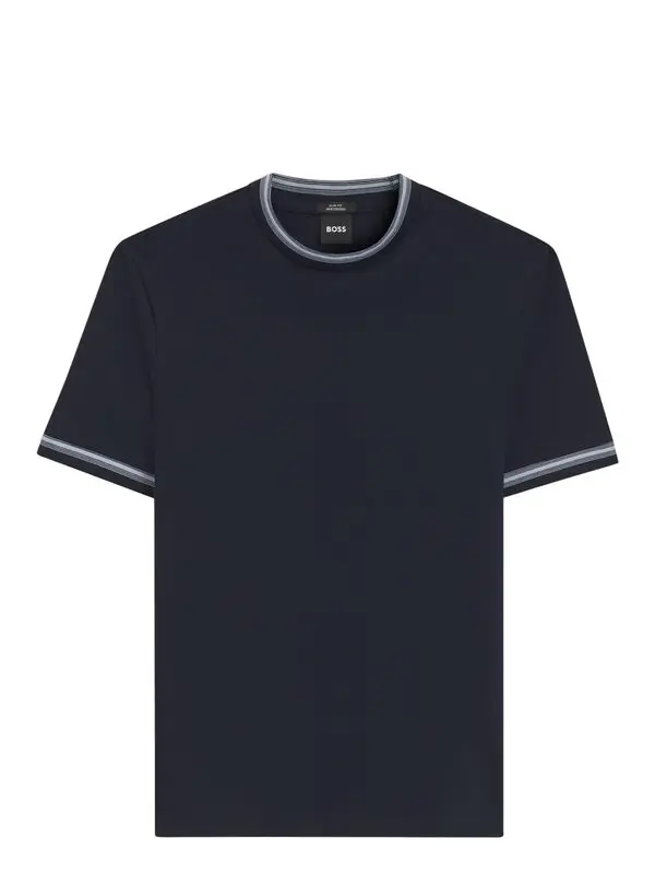 BOSS Contrast-tipping Slim-fit T-shirt In Mercerised Cotton - Dark Blue