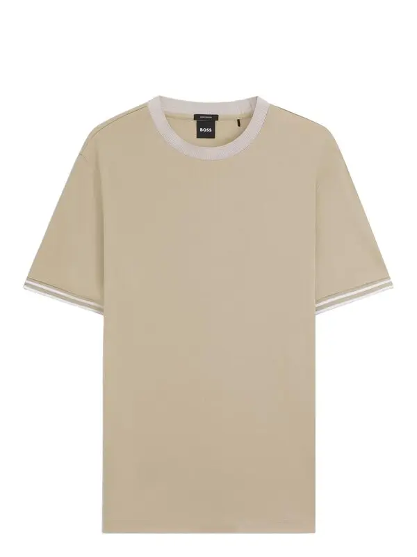 BOSS Contrast-tipping Slim-fit T-shirt In Mercerised Cotton - Light Beige