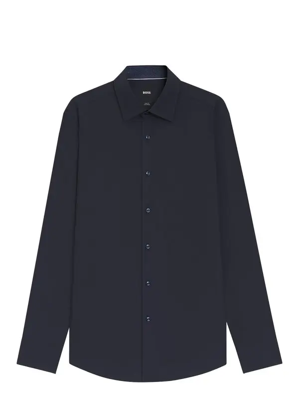 BOSS Easy-iron Slim-fit Shirt In Stretch-cotton Poplin - Dark Blue