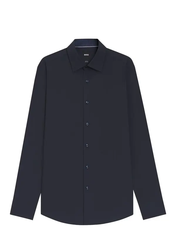 BOSS Easy-iron Slim-fit Shirt In Stretch-cotton Poplin - Dark Blue
