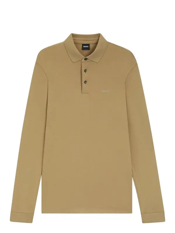 BOSS Long-sleeved Polo Shirt In Interlock Cotton With Logo - Khaki