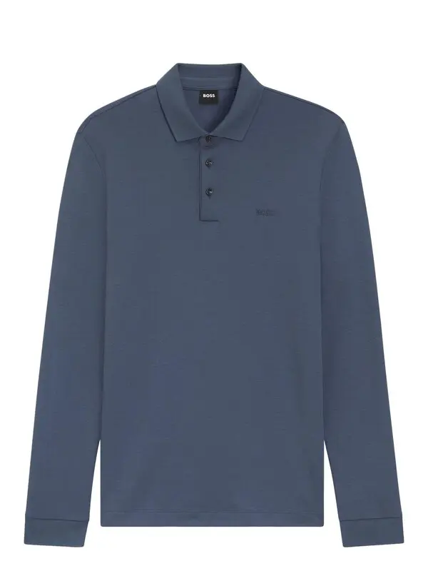 BOSS Long-sleeved Polo Shirt In Interlock Cotton With Logo - Light Blue
