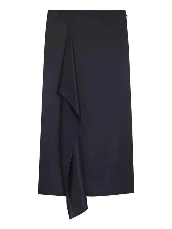 BOSS Satin Faux-wrap Midi Skirt - Dark Blue