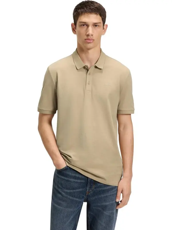 Hugo Regular-fit Cotton Polo With Logo Print - Beige