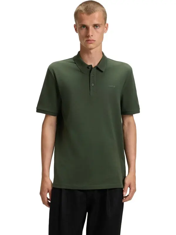 Hugo Regular-fit Cotton Polo With Logo Print - Dark Green