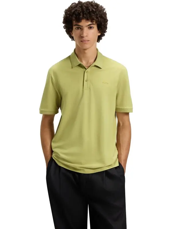 Hugo Regular-fit Cotton Polo With Logo Print - Green