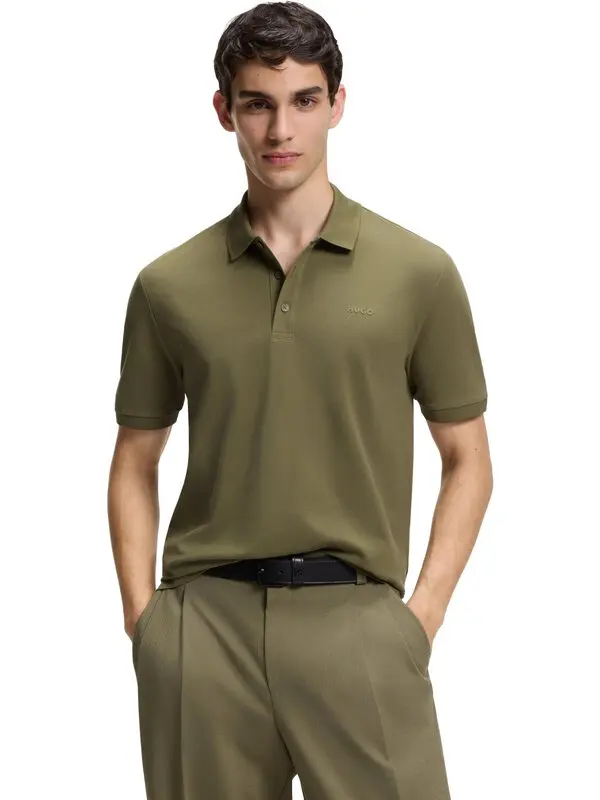 Hugo Regular-fit Cotton Polo With Logo Print - Light Green