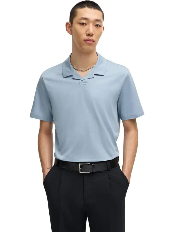 Hugo Johnny-collar Slim-fit Polo Shirt In Stretch Cotton - Light Blue