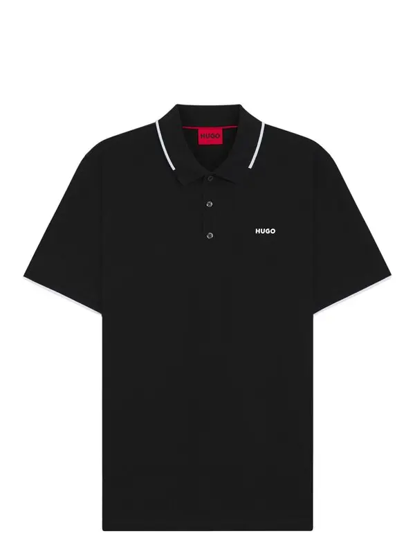 Hugo Embroidered-logo Slim-fit Polo Shirt In Stretch Cotton - Black