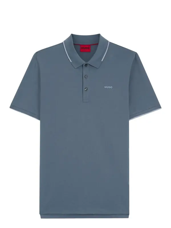 Hugo Embroidered-logo Slim-fit Polo Shirt In Stretch Cotton - Light Blue