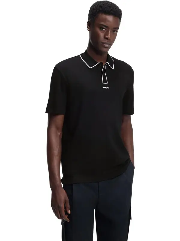 Hugo Cotton-jersey Polo Shirt With Contrast Edges - Black