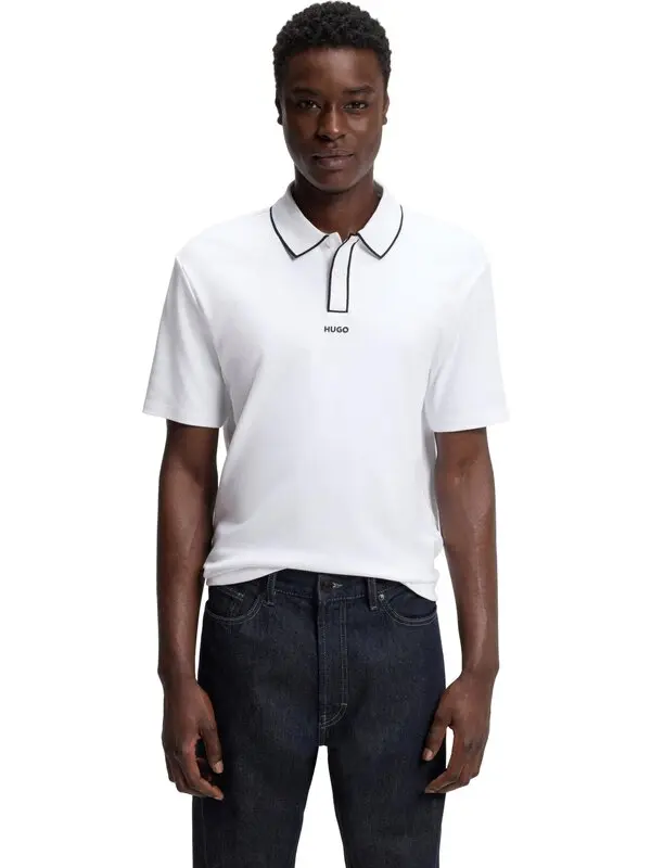 Hugo Cotton-jersey Polo Shirt With Contrast Edges - White