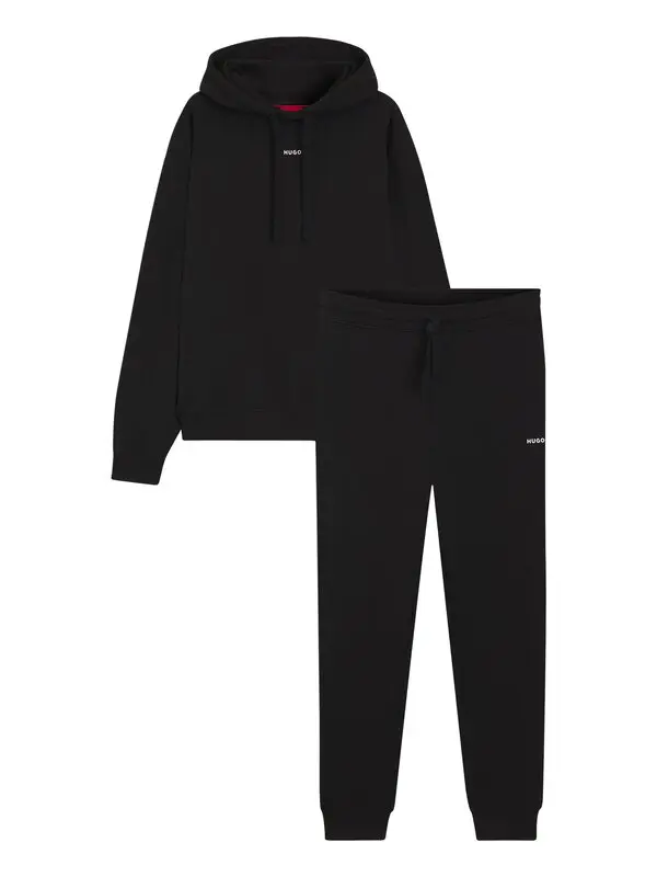 Hugo Logo-print Tracksuit In Cotton Terry - Black