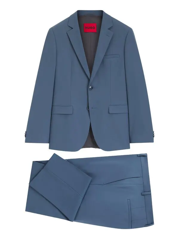 Hugo Two-piece Extra-slim-fit Suit In Wool-blend Poplin - Light Blue