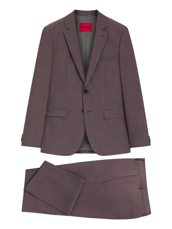 Hugo Two-piece Extra-slim-fit Suit In Wool-blend Poplin - Light Brown