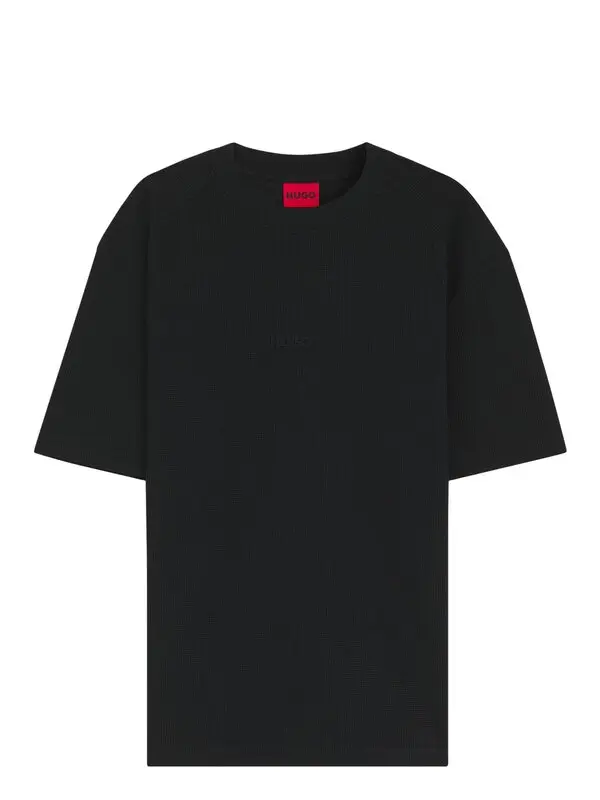Hugo Waffle-structured T-shirt In Cotton - Black