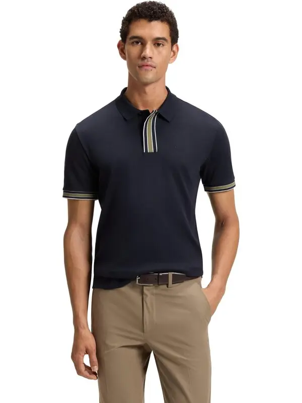 BOSS Interlock-cotton Polo Shirt With Contrast Tipping - Dark Blue