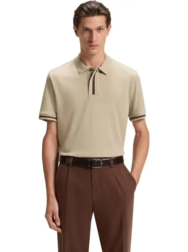 BOSS Interlock-cotton Polo Shirt With Contrast Tipping - Light Beige