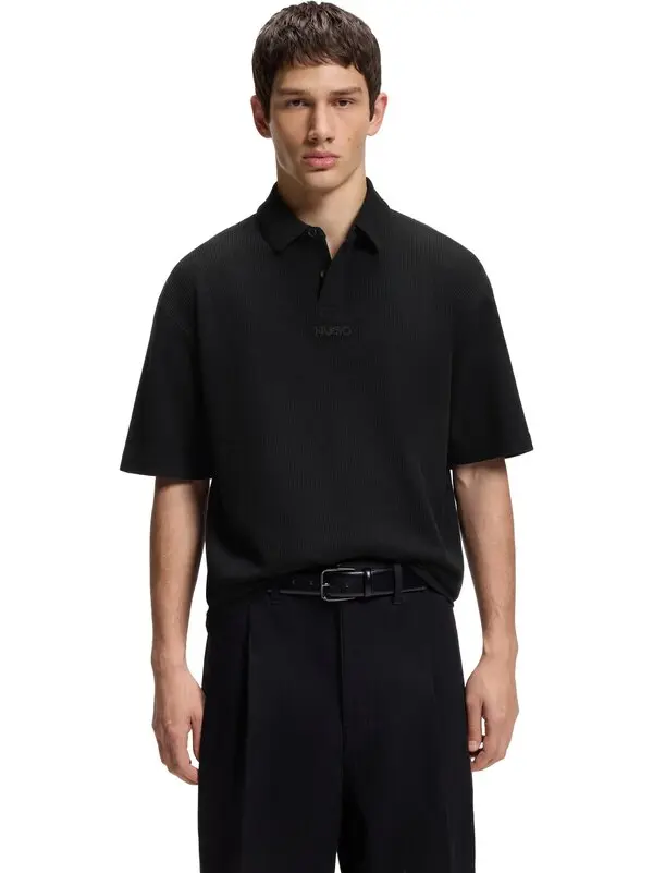 Hugo Waffle-structured Polo Shirt In Cotton - Black