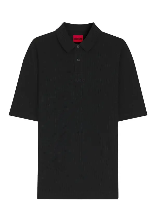 Hugo Waffle-structured Polo Shirt In Cotton - Black