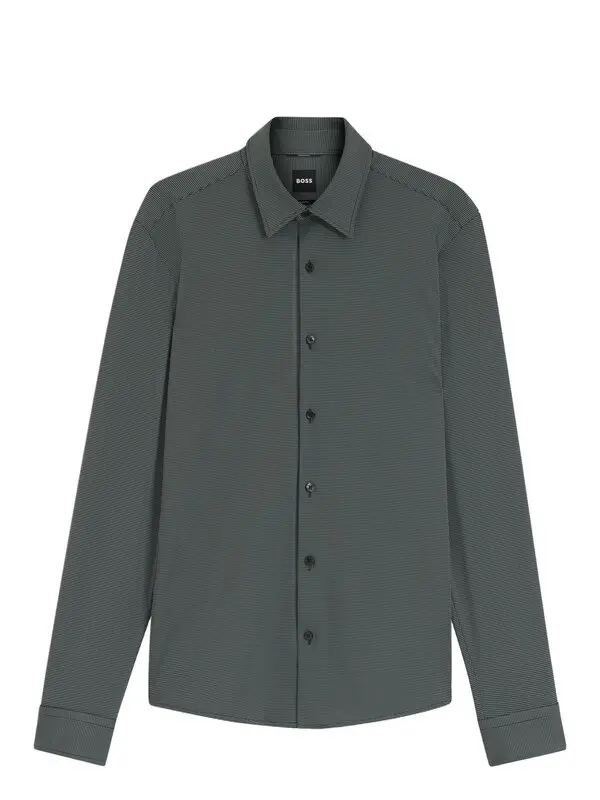 BOSS Patterned Slim-fit Shirt In Performance-stretch Jersey - Black