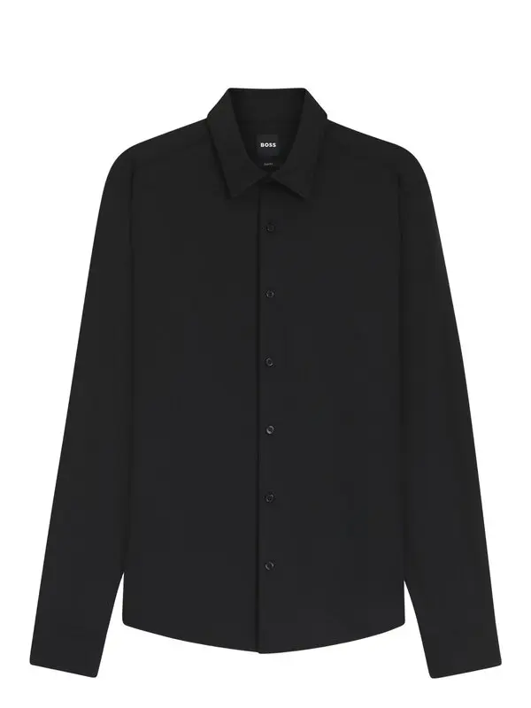 BOSS Performance-stretch Slim-fit Shirt In Structured Jersey - Black