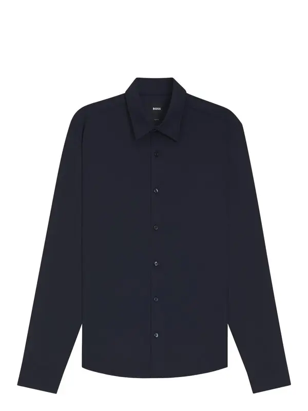 BOSS Performance-stretch Slim-fit Shirt In Structured Jersey - Dark Blue