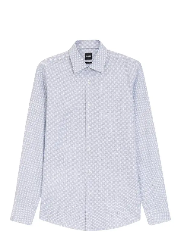 BOSS Printed Slim-fit Shirt In Italian-made Twill - Light Blue