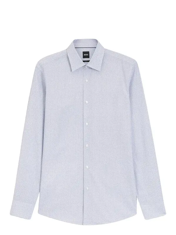 BOSS Printed Slim-fit Shirt In Italian-made Twill - Light Blue