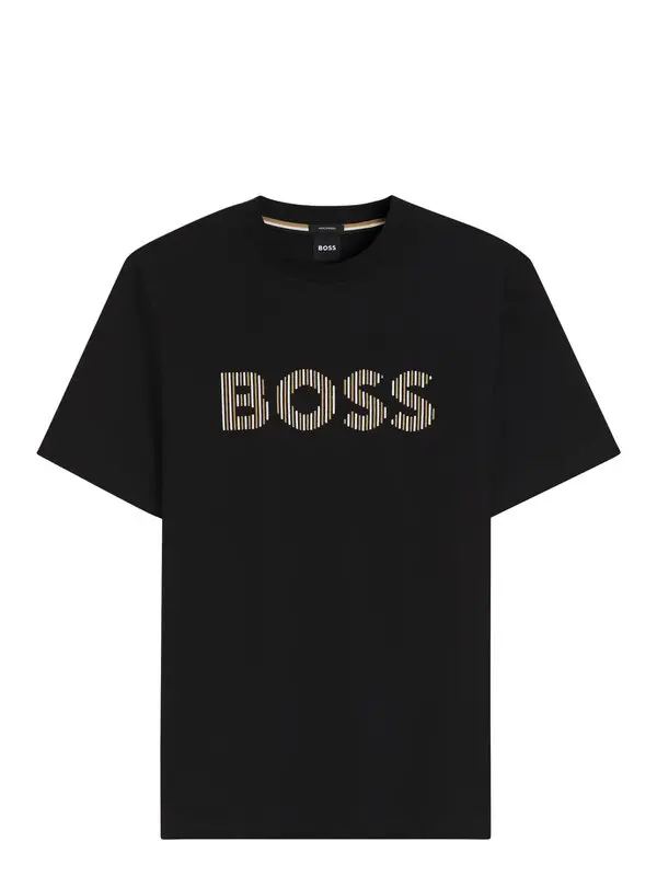 BOSS Stripe-artwork T-shirt In Cotton Jersey - Black