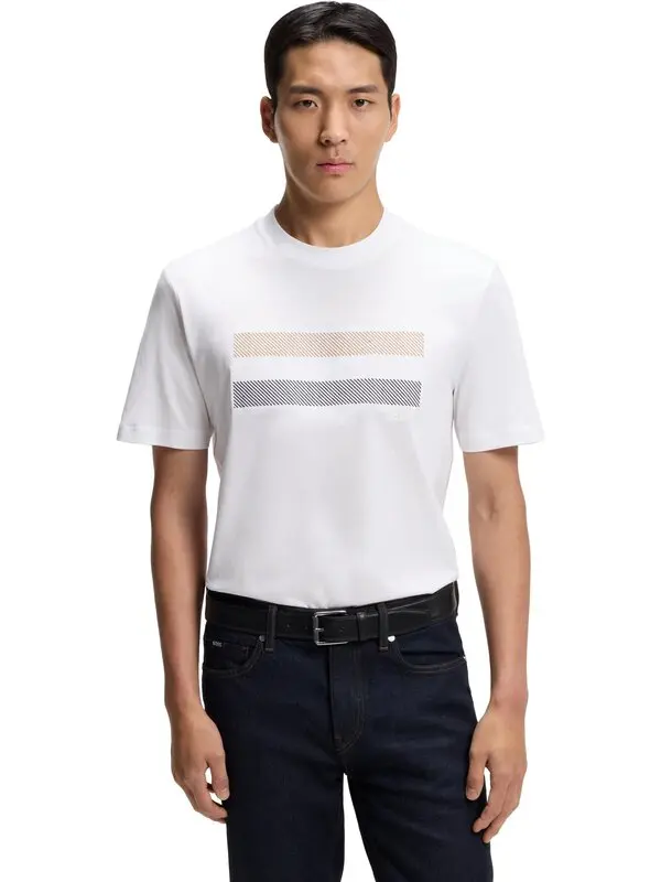BOSS Stripe-artwork T-shirt In Cotton Jersey - White