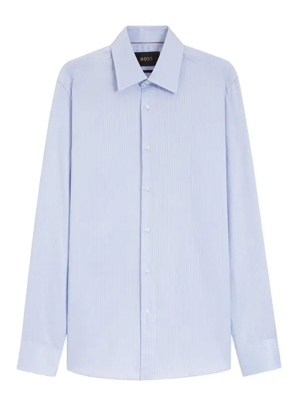 BOSS Striped Slim-fit Shirt In Italian Cotton Twill - Light Blue