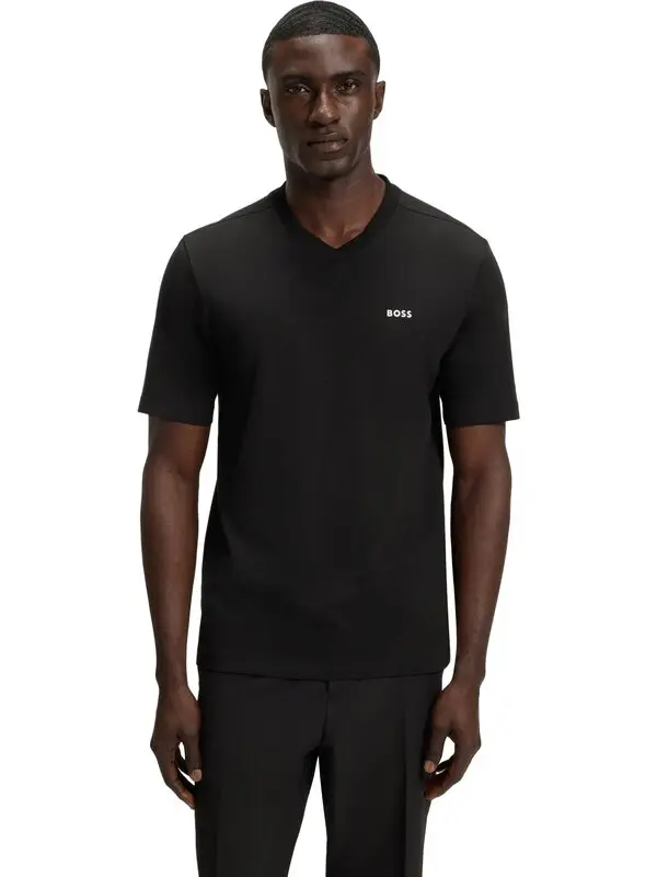 BOSS Stretch-cotton Regular-fit T-shirt With Contrast Logo - Black