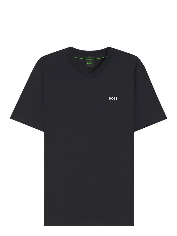 BOSS Stretch-cotton Regular-fit T-shirt With Contrast Logo - Dark Blue