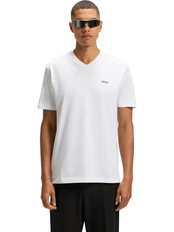 BOSS Stretch-cotton Regular-fit T-shirt With Contrast Logo - White