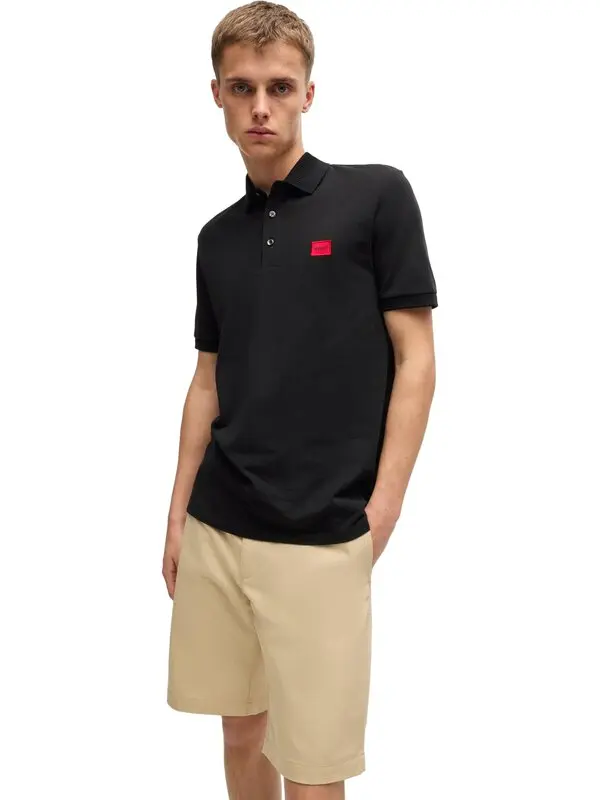 Hugo Cotton-piqué Slim-fit Polo Shirt With Logo Label - Black